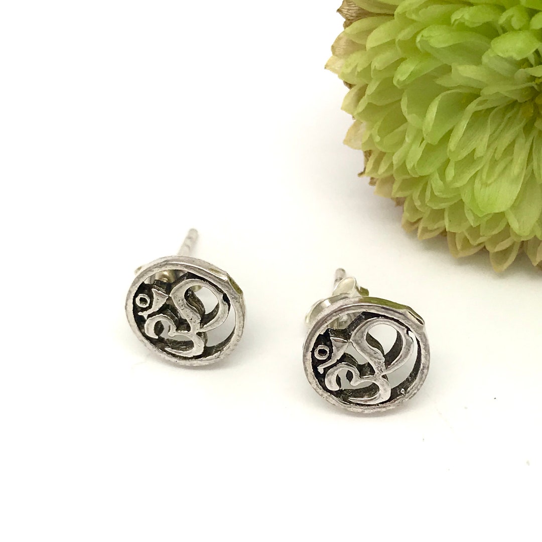 Sterling Silver OM Sign Stud Earrings Om Jewelry Yoga Earrings Buddhist ...