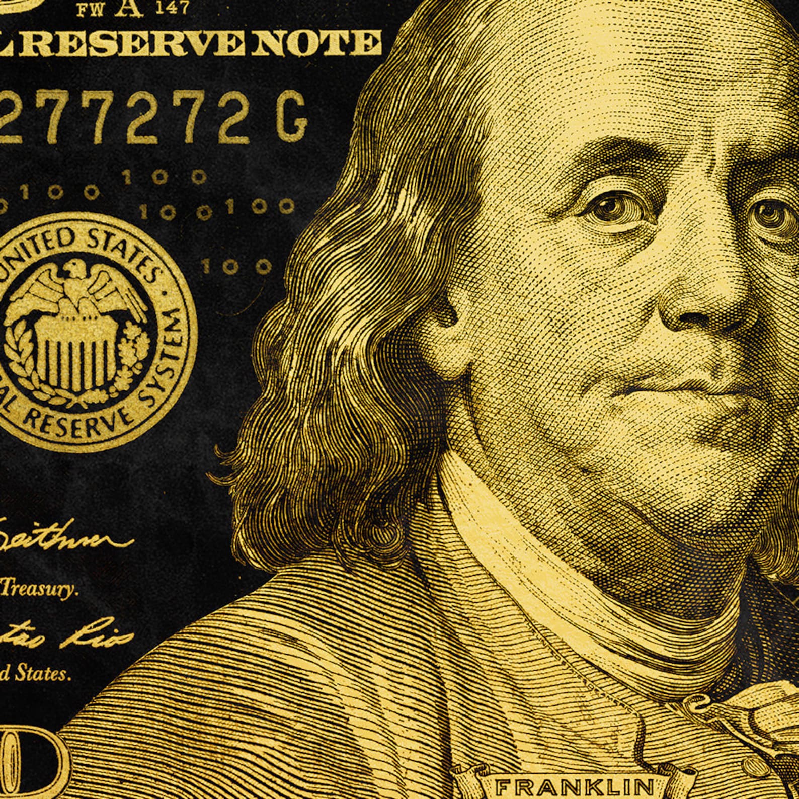 Gold Ben Franklin 100 Dollar Bill Premium Framed Canvas Art - Etsy