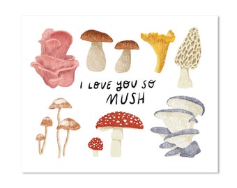 I Love You so Mush Mushroom Greeting Card | Etsy