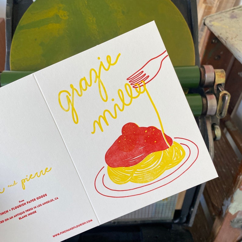 Grazie Mille Spaghetti Card | Letterpress Card | Thank You - Etsy