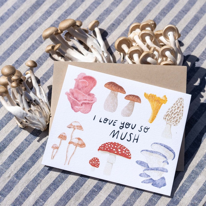 I Love You so Mush Mushroom Greeting Card | Etsy