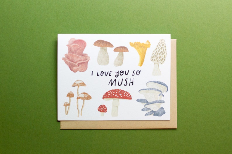 I Love You so Mush Mushroom Greeting Card | Etsy