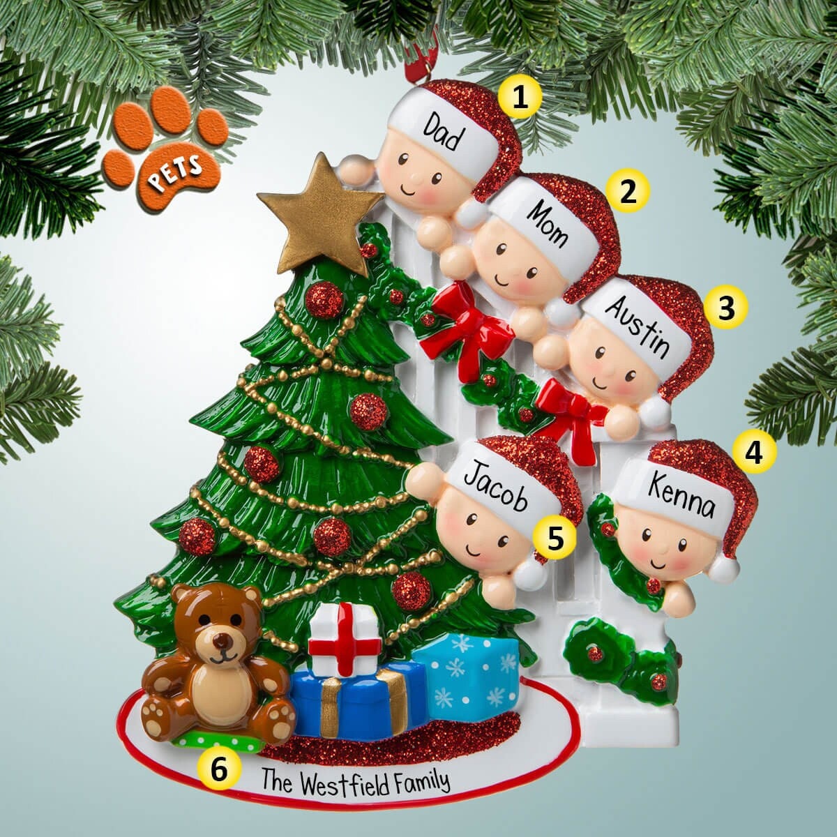 Peeking Around Tree Family 5 Personalized Ornaments - Etsy