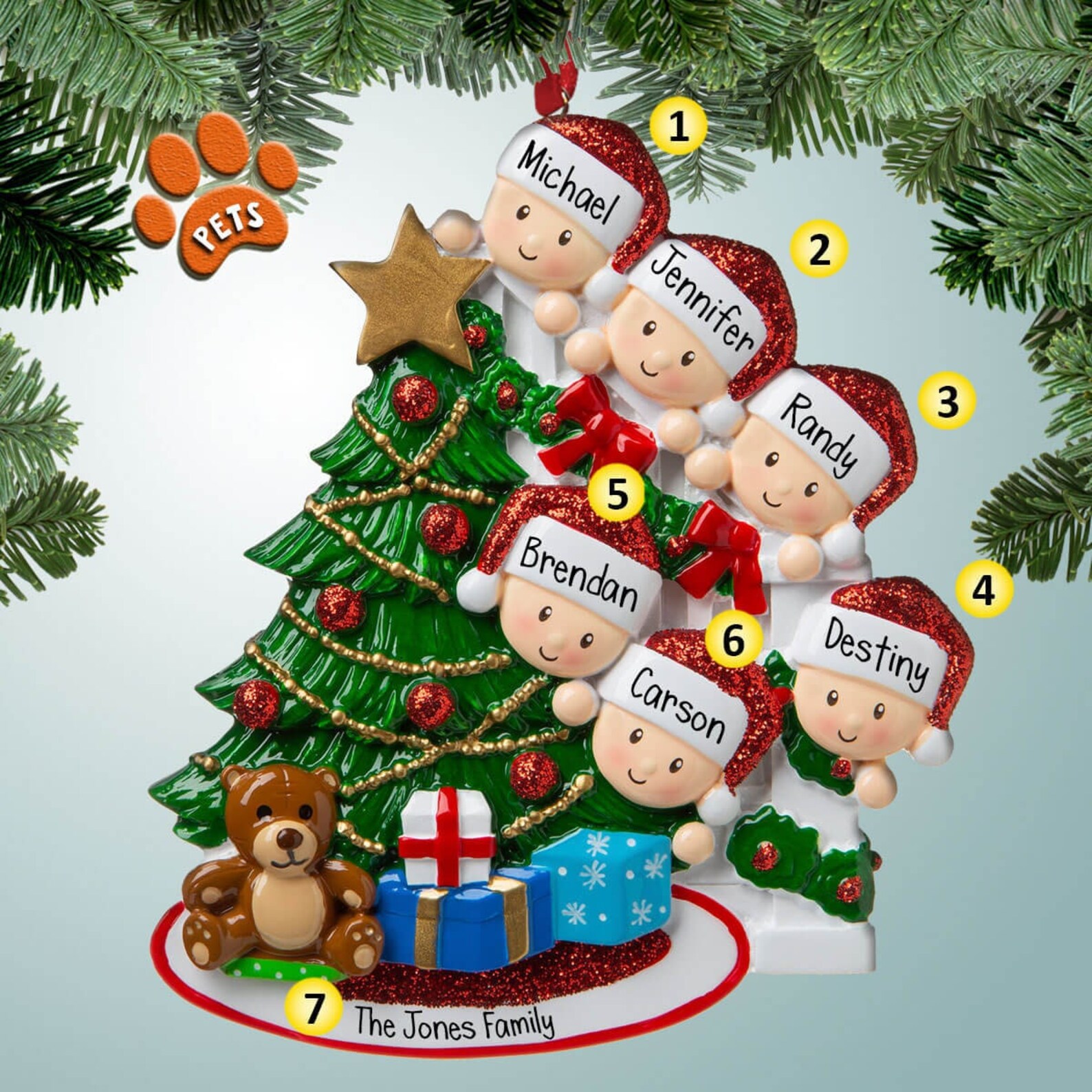 Peeking Around Tree Family 6 Personalized Ornaments - Etsy