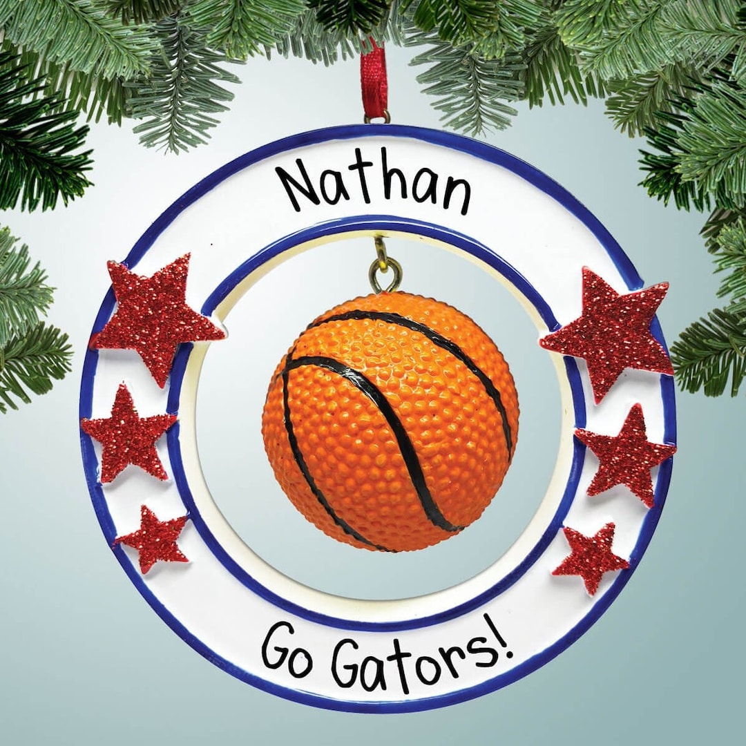 Personalized Hanging Basketball With Stars Christmas Ornament - Gift ...