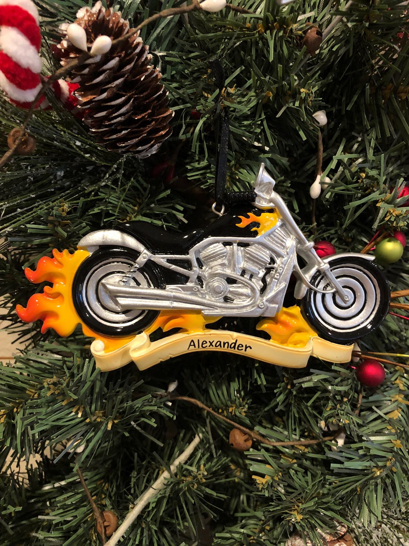 Harley Motorcycle With Flames - Personalized Christmas Ornaments - Bike ...