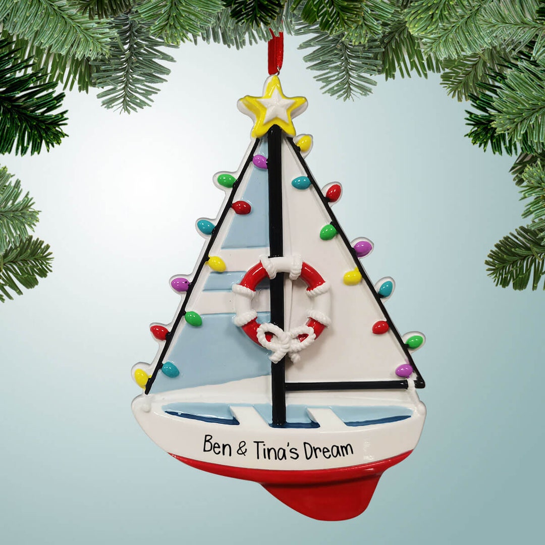 Personalized Sailboat With Christmas Lights Christmas Ornament ...