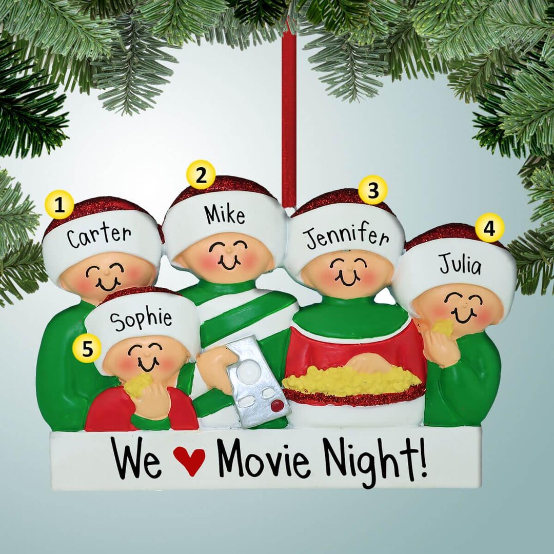 Personalized Family Movie Night - 5 Christmas Ornament - Watching TV ...