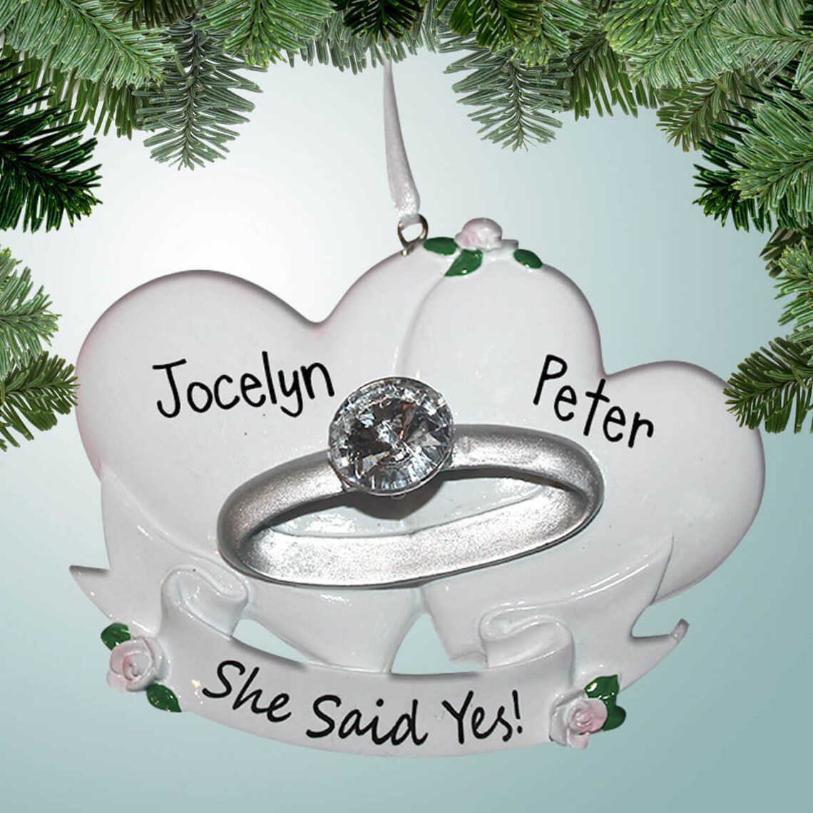 She Said Yes Engagement Ring Personalized Ornaments 1st - Etsy