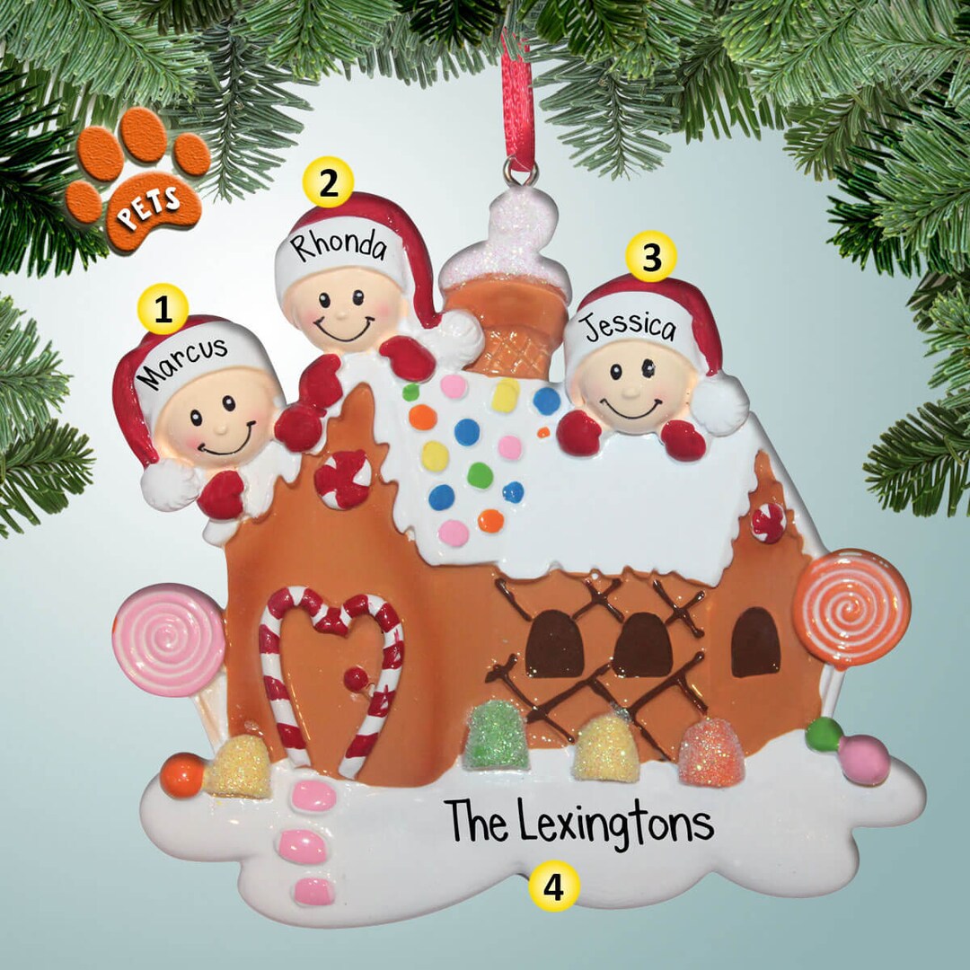 Gingerbread House Family 3 Christmas Ornaments Family Ornaments Family ...