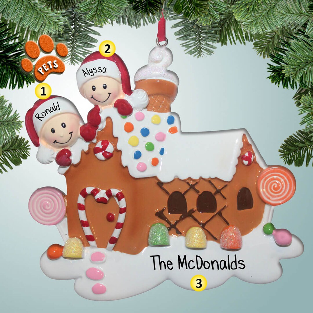Gingerbread House Family 2 Christmas Ornaments Family Ornaments Family ...