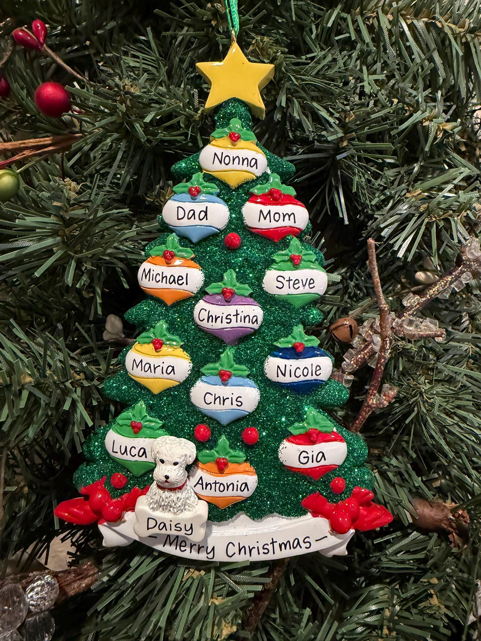 Family Ornaments Mustard Coloured Christmas Tree Decorations At Scott ...