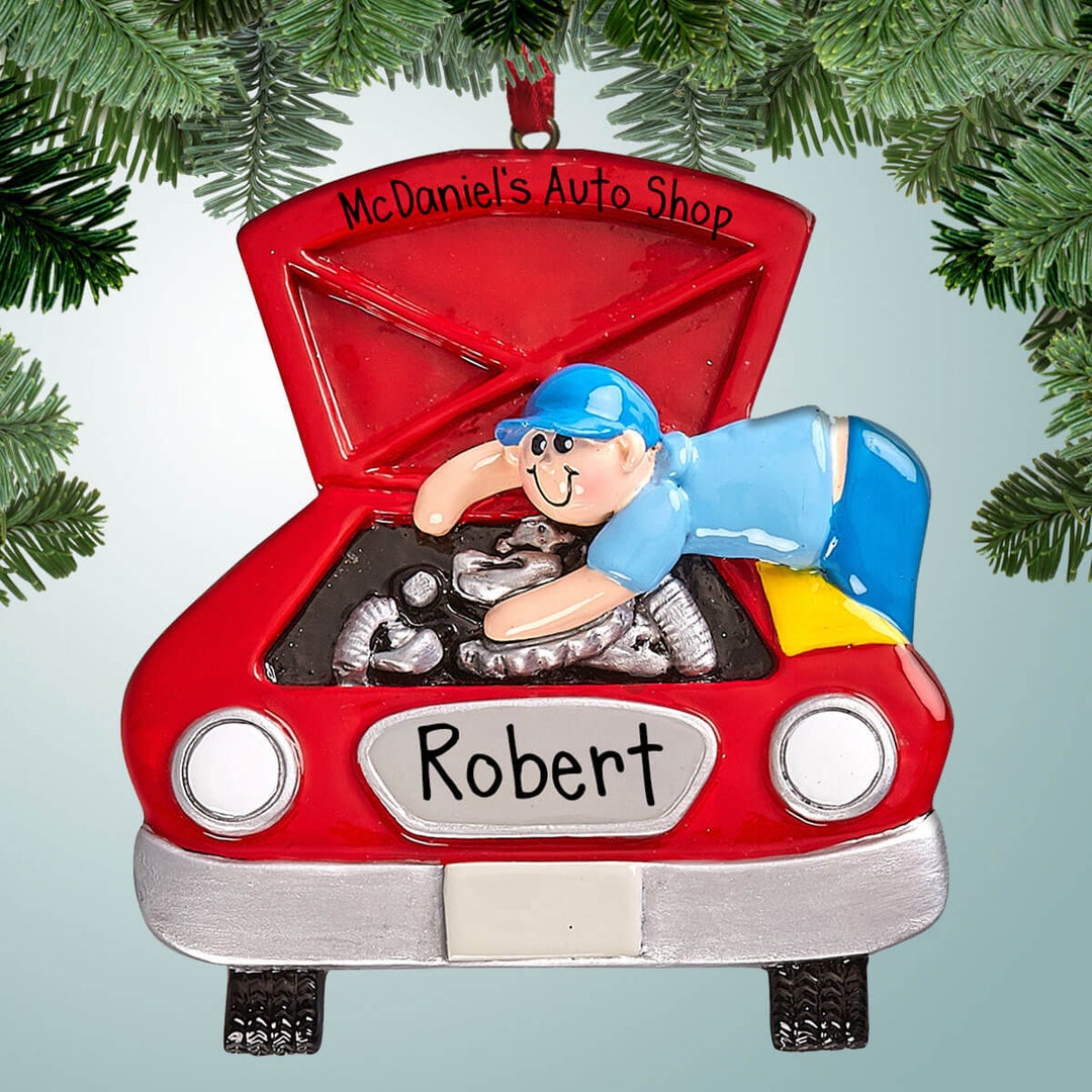 Mechanic Under Car Hood Personalized Christmas Ornaments Handyman Auto ...