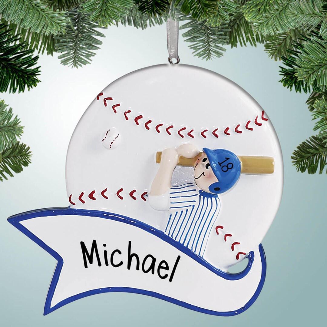 Baseball Boy With Banner - Personalized Christmas Ornaments - Baseball ...