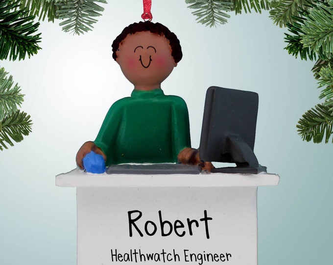 Computer Worker Male Dark Skin Personalized Christmas Ornaments ...