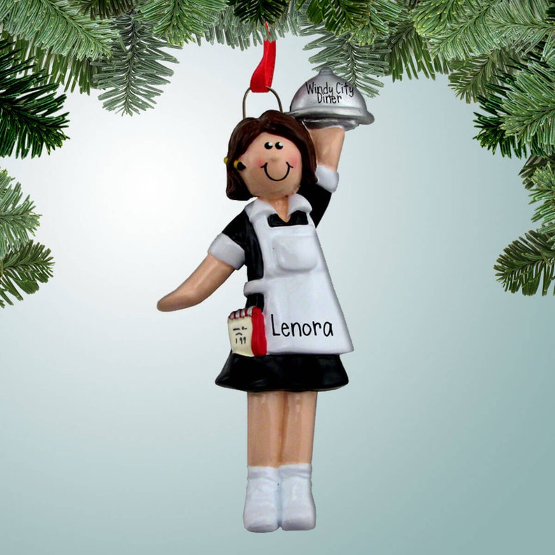 Waitress With Platter Personalized Christmas Ornament Restaurant Server ...