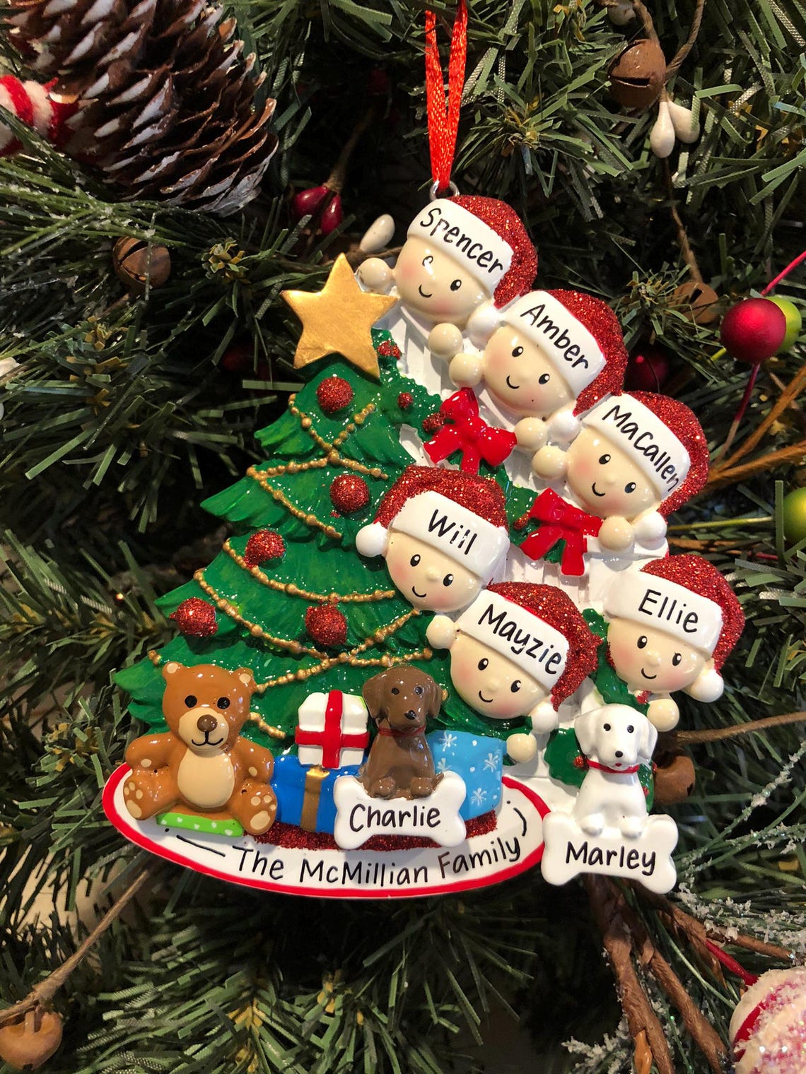 Peeking Around Tree Family - 6 - Personalized Ornaments - Family ...