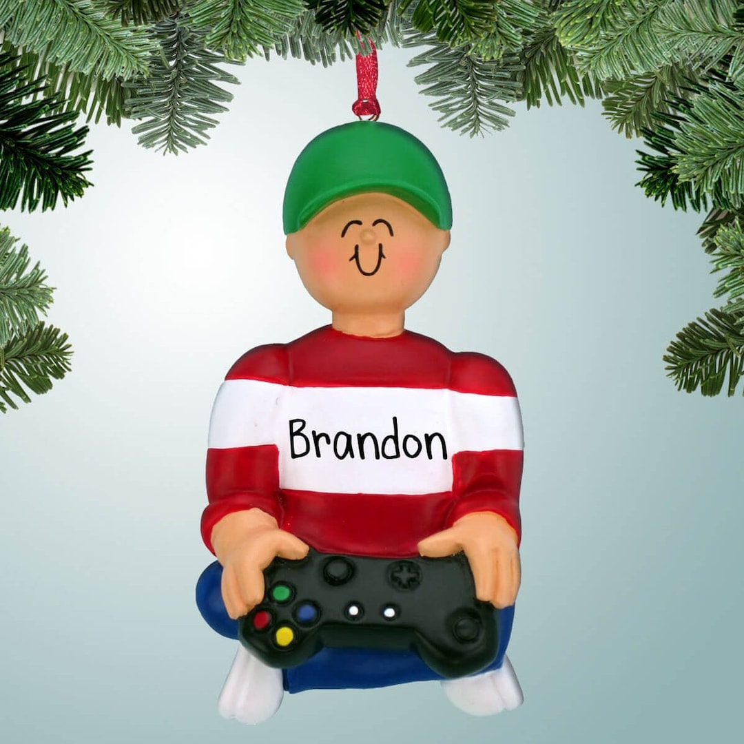 Video Game Boy With Green Hat - Personalized Christmas Ornament - Games ...