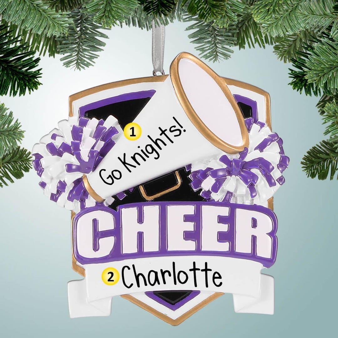 Personalized Cheer Banner With Megaphone - Purple Christmas Ornament ...