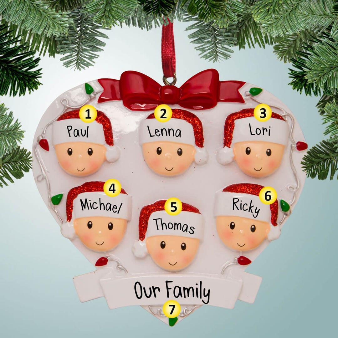 Personalized Heart Faces With Bow Christmas Ornament - 6 - Family of ...