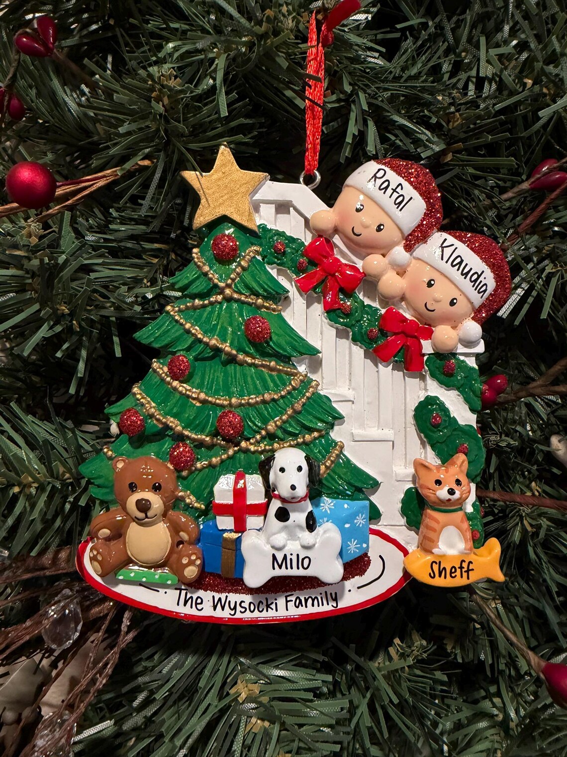 Peeking Around Tree Family - 2 - Personalized Ornaments - Family ...