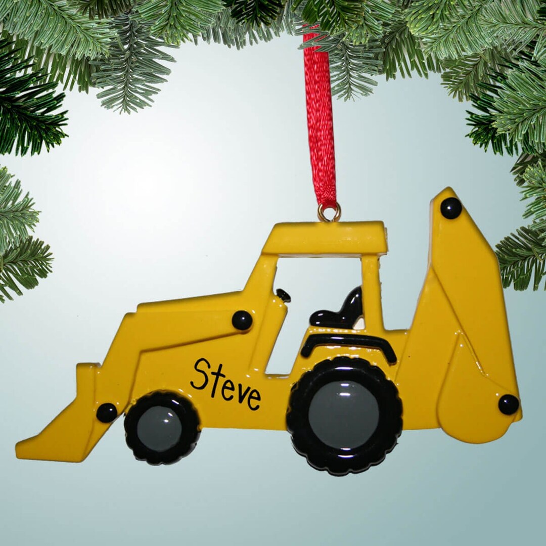 Bulldozer With Backhoe Personalized Christmas Ornament Construction ...