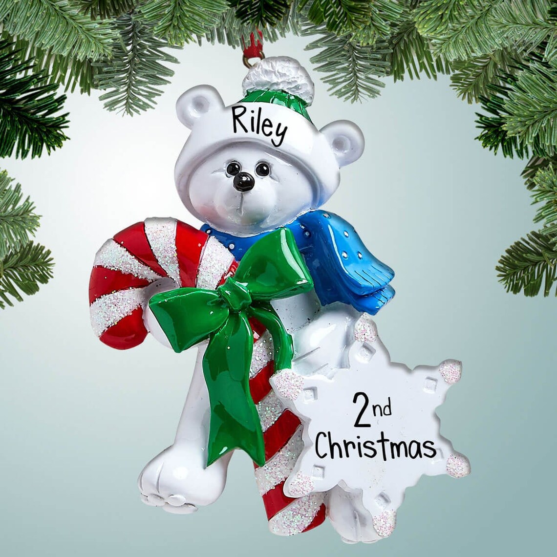 Polar Bear With Large Candy Cane Christmas Ornaments Zoo - Etsy