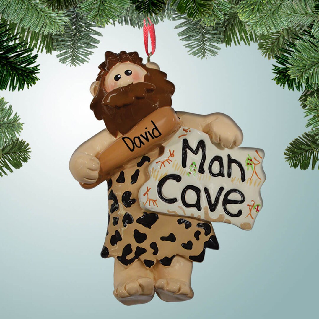 Caveman in Man Cave - Personalized Christmas Ornament - Den - Man's ...