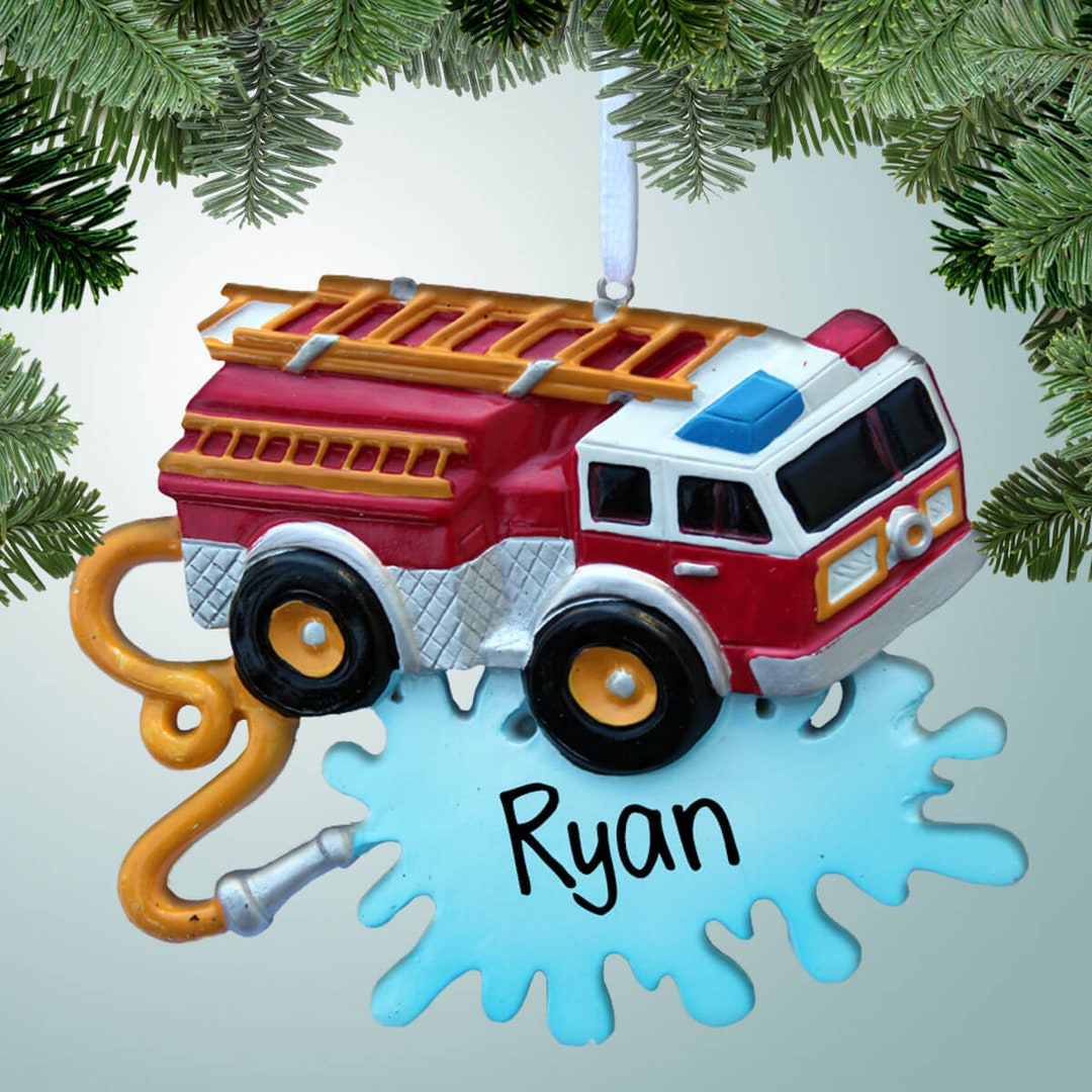 Firetruck With Water Splash - Christmas Ornaments - Firefighter Fireman ...