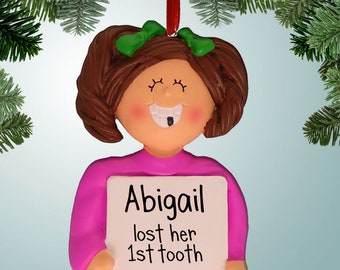 Lost a Tooth Girl With Brown Hair - Christmas Ornaments - Dentist ...