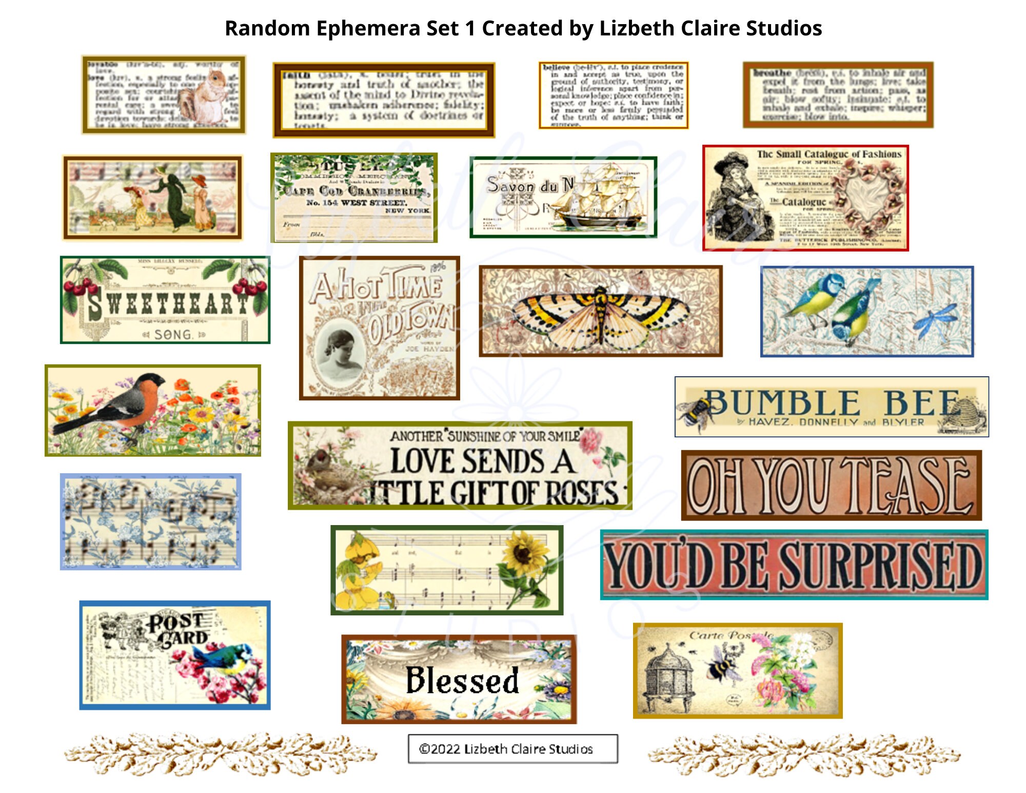 Random Ephemera Set 1 Instant Digital Download Junk Journal Labels Word ...