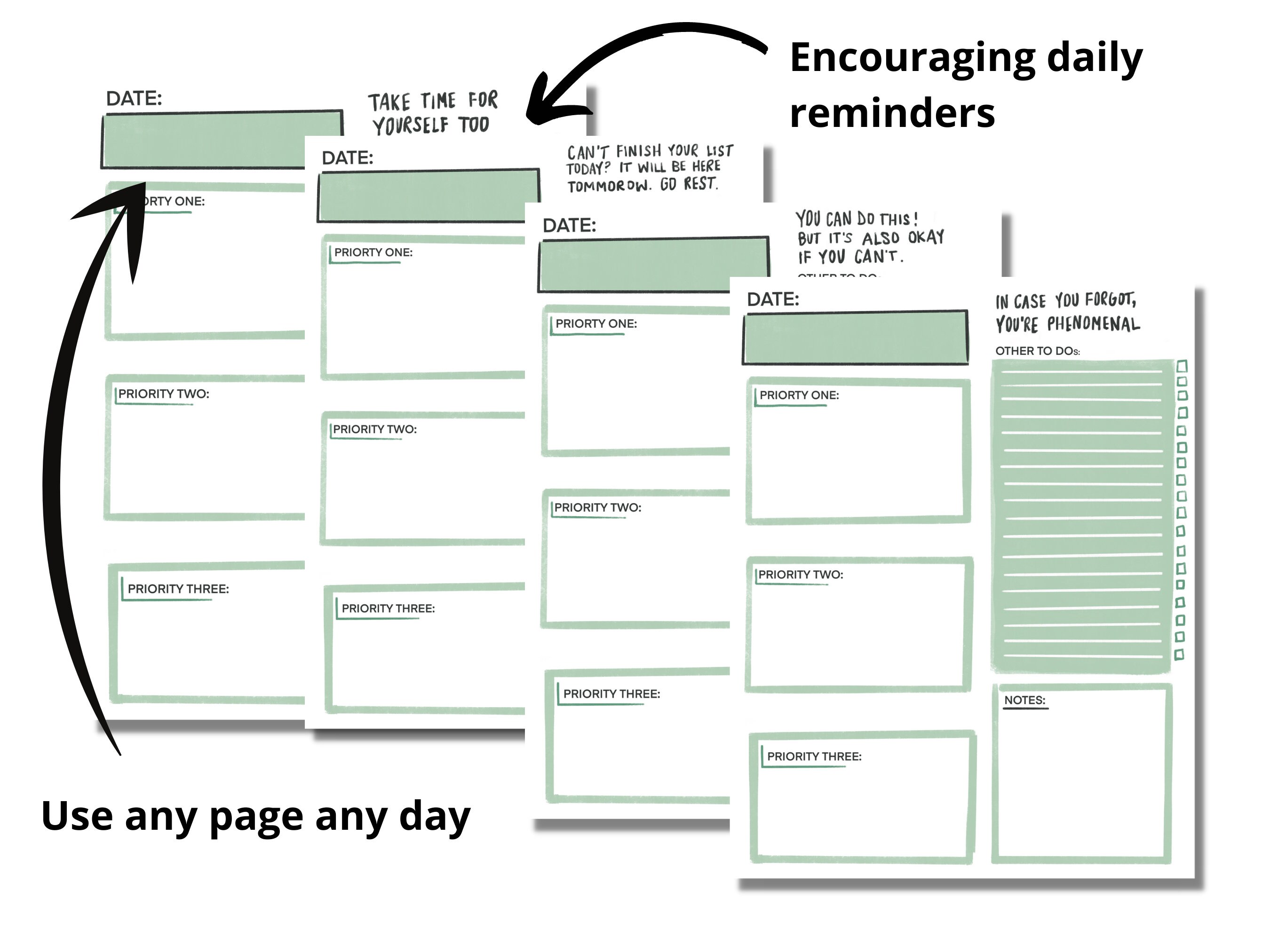 Daily Planner To-do List, Instant Download, Planner Set, Encouraging ...