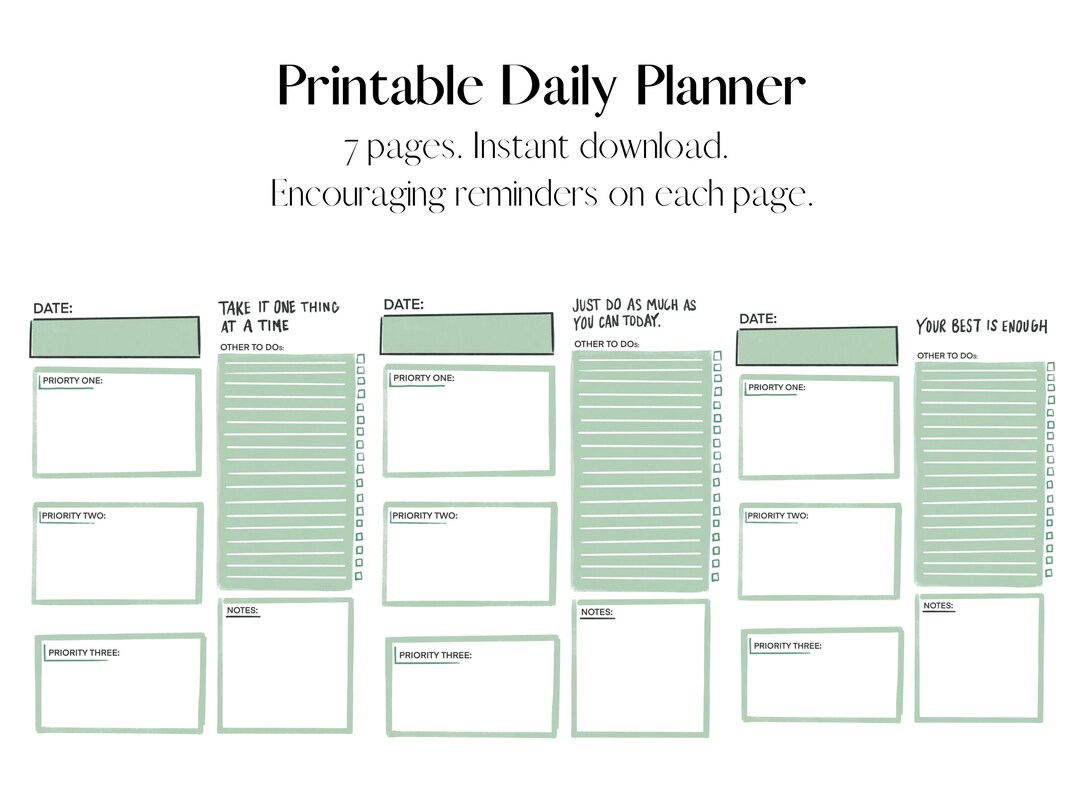 Daily Planner To-do List, Instant Download, Planner Set, Encouraging ...