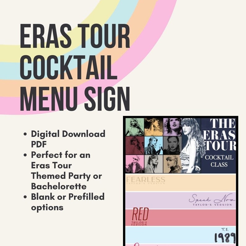 Eras Tour Cocktail Menu Sign - Etsy