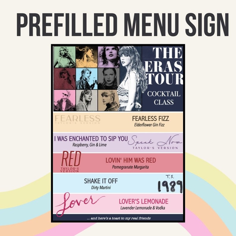 Eras Tour Cocktail Menu Sign - Etsy