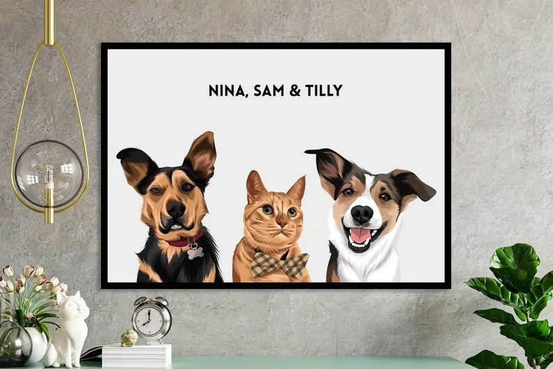 Multiple Pet Portrait Custom 3 Pet Portrait Pet Portrait - Etsy