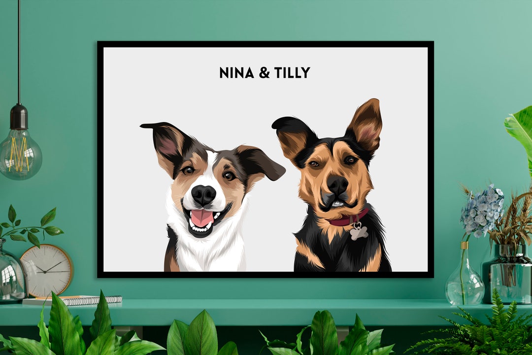 Two Dog Portrait | Two Dogs Personalised Portrait | Custom Two Pet ...