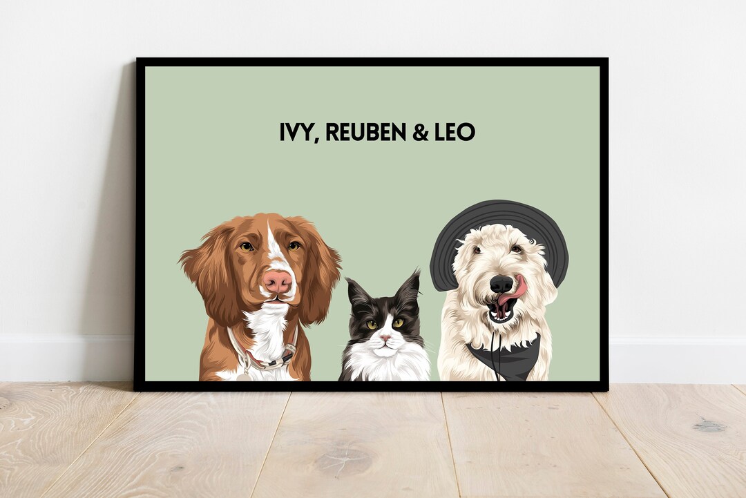 Multiple Pet Portrait Custom 3 Pet Portrait Pet Portrait From Photo ...