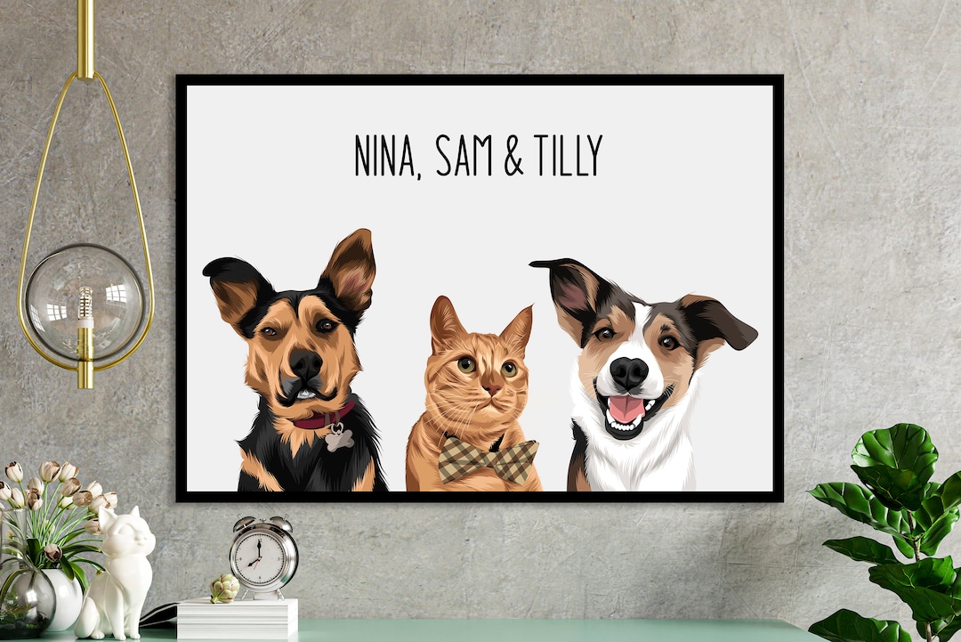 Multiple Pet Portrait Custom 3 Pet Portrait Pet Portrait From Photo ...