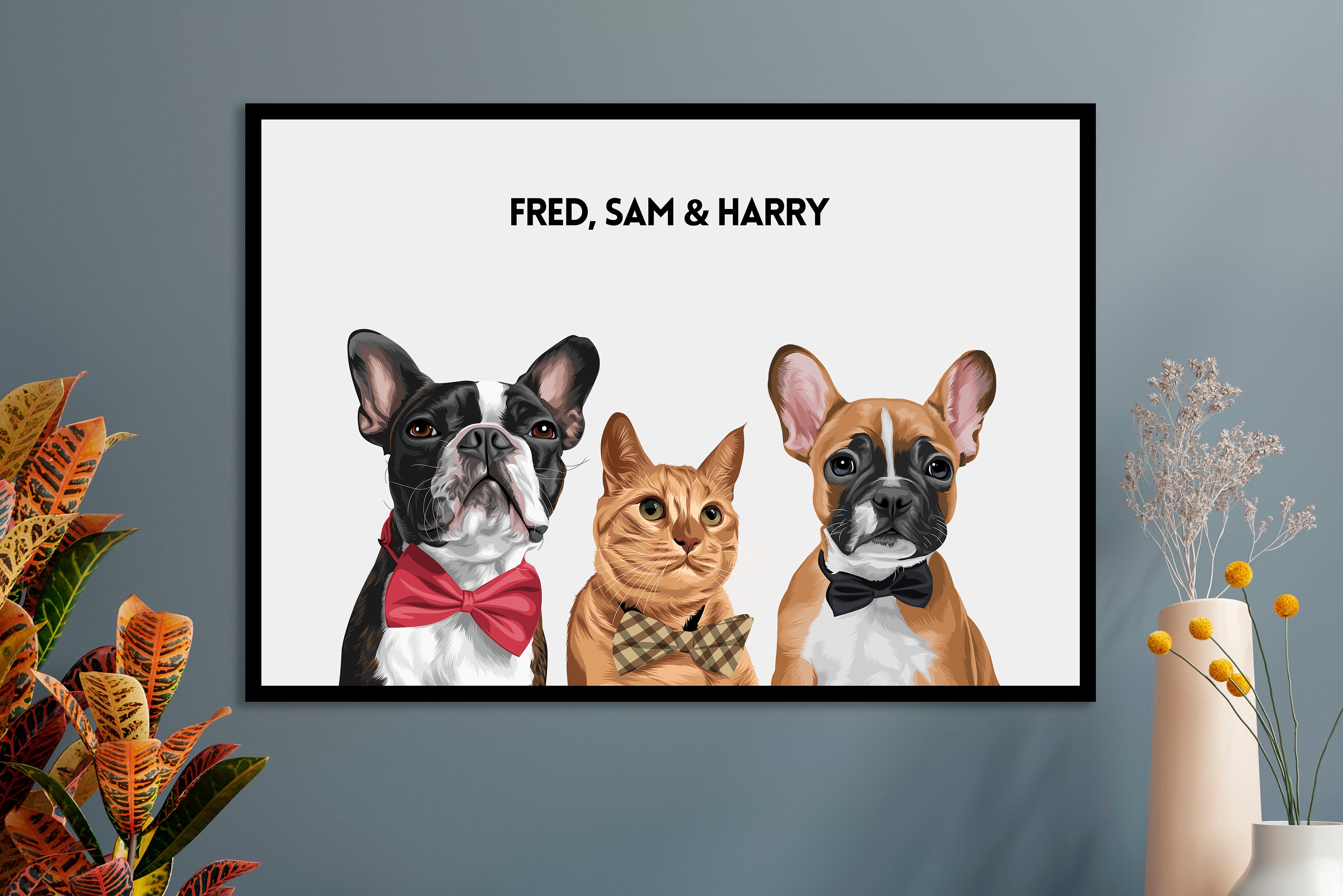 Multiple Pet Portrait Custom 3 Pet Portrait Pet Portrait | Etsy UK