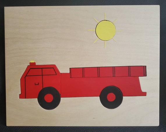 Wooden Fire Truck Puzzle | Etsy