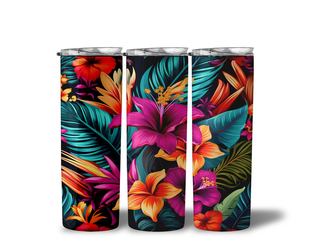 Hawaii Tropical Floral Flowers Tree Tumbler Hawaiian Water Bottle Cup