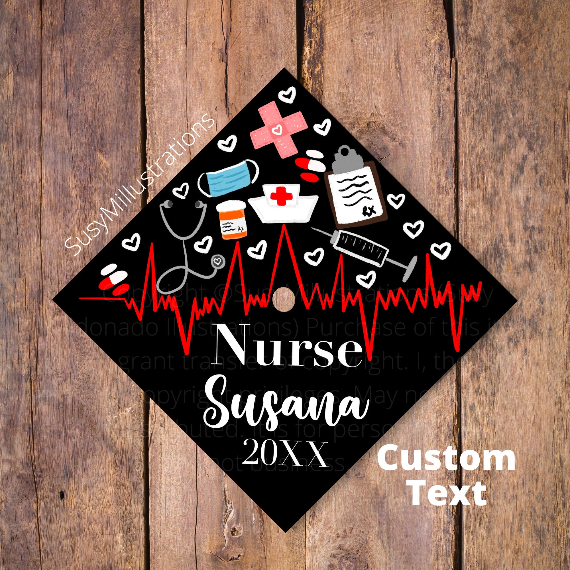 Nurse Graduation Cap Topper, Nurse Medical Tools and Icons, Healthcare ...