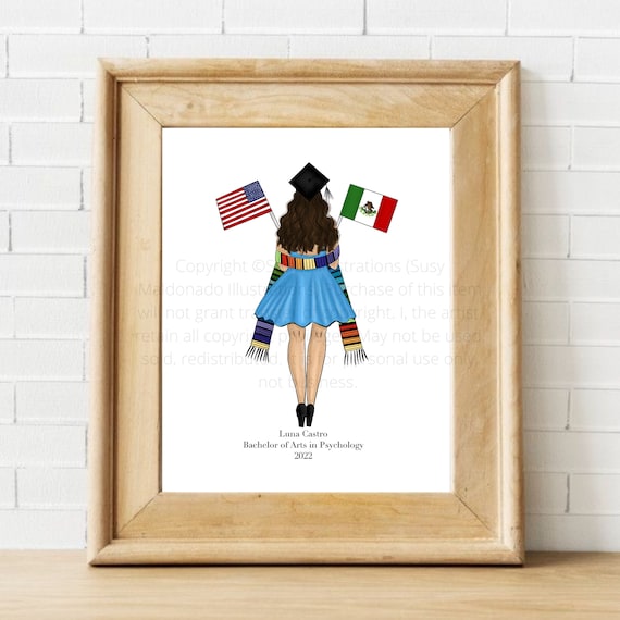 Latina Graduation Art Print Grad With Mexican and American - Etsy