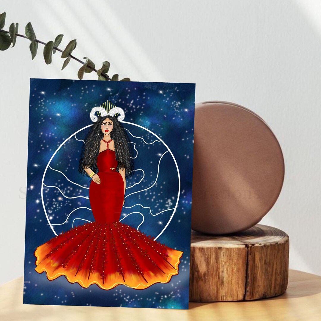 Aries Goddess Fashion Illustration, Zodiac Aries Woman With Planet Mars ...