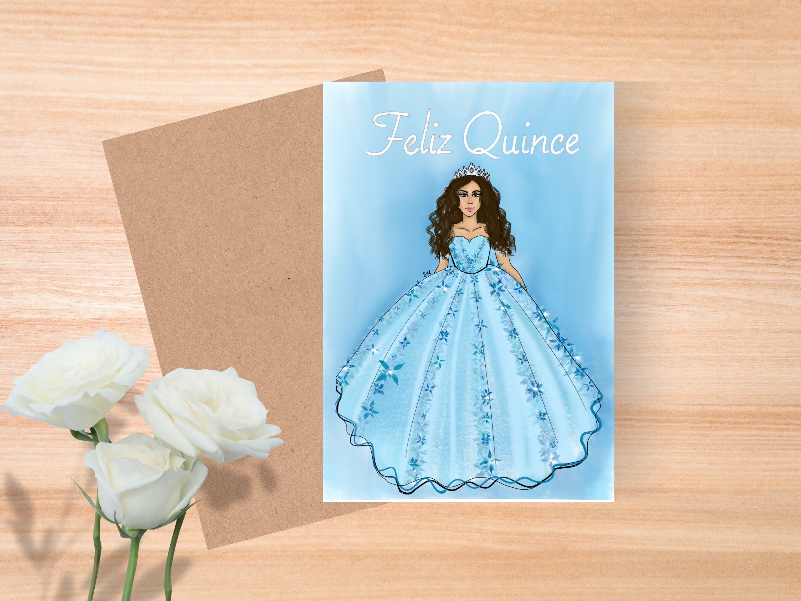 Blue Quinceañera Gown Greeting Card Printable, Feliz Quince, Spanish ...