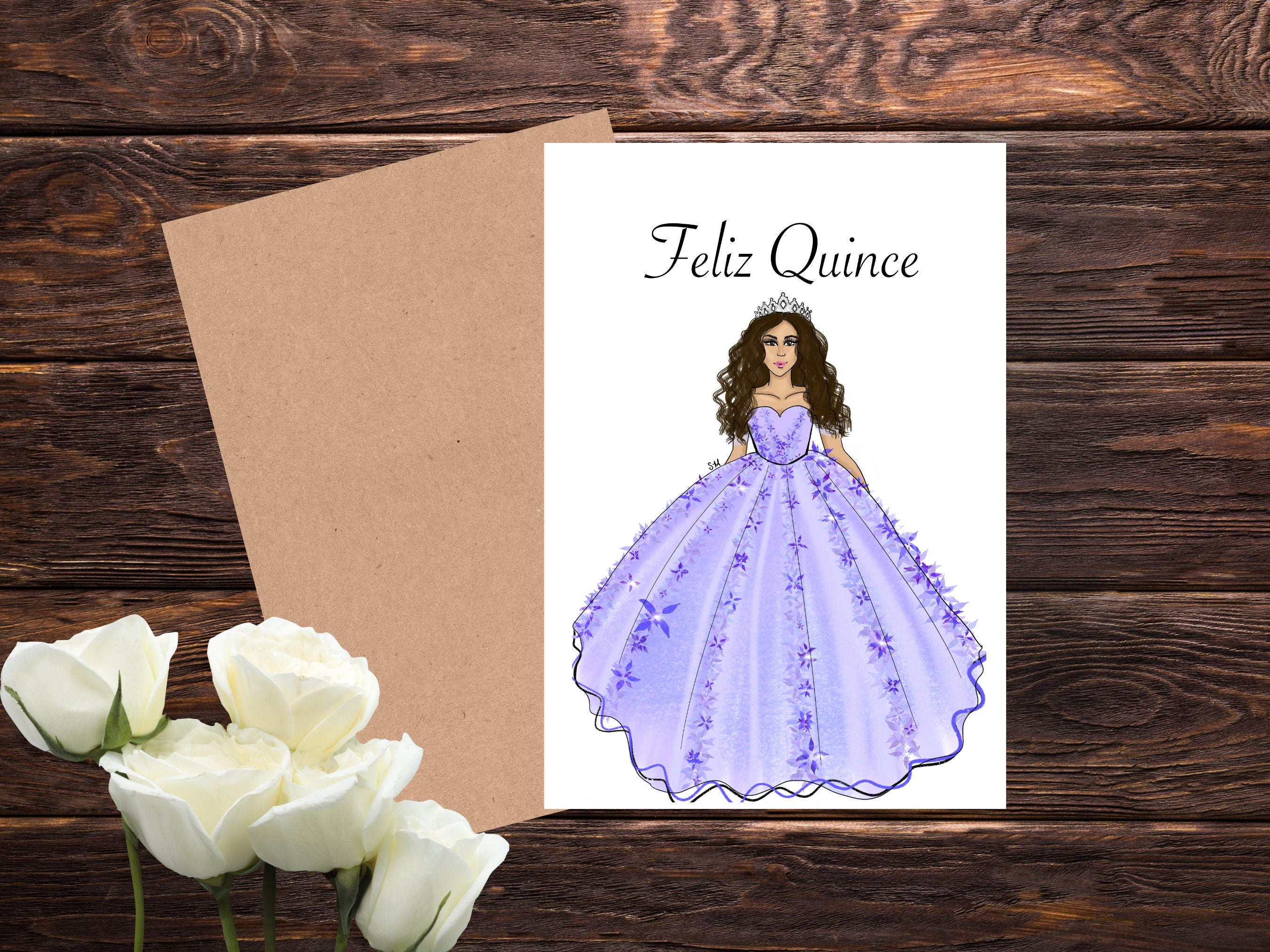 Purple Quinceañera Gown Greeting Card Printable, Feliz Quince, Spanish ...