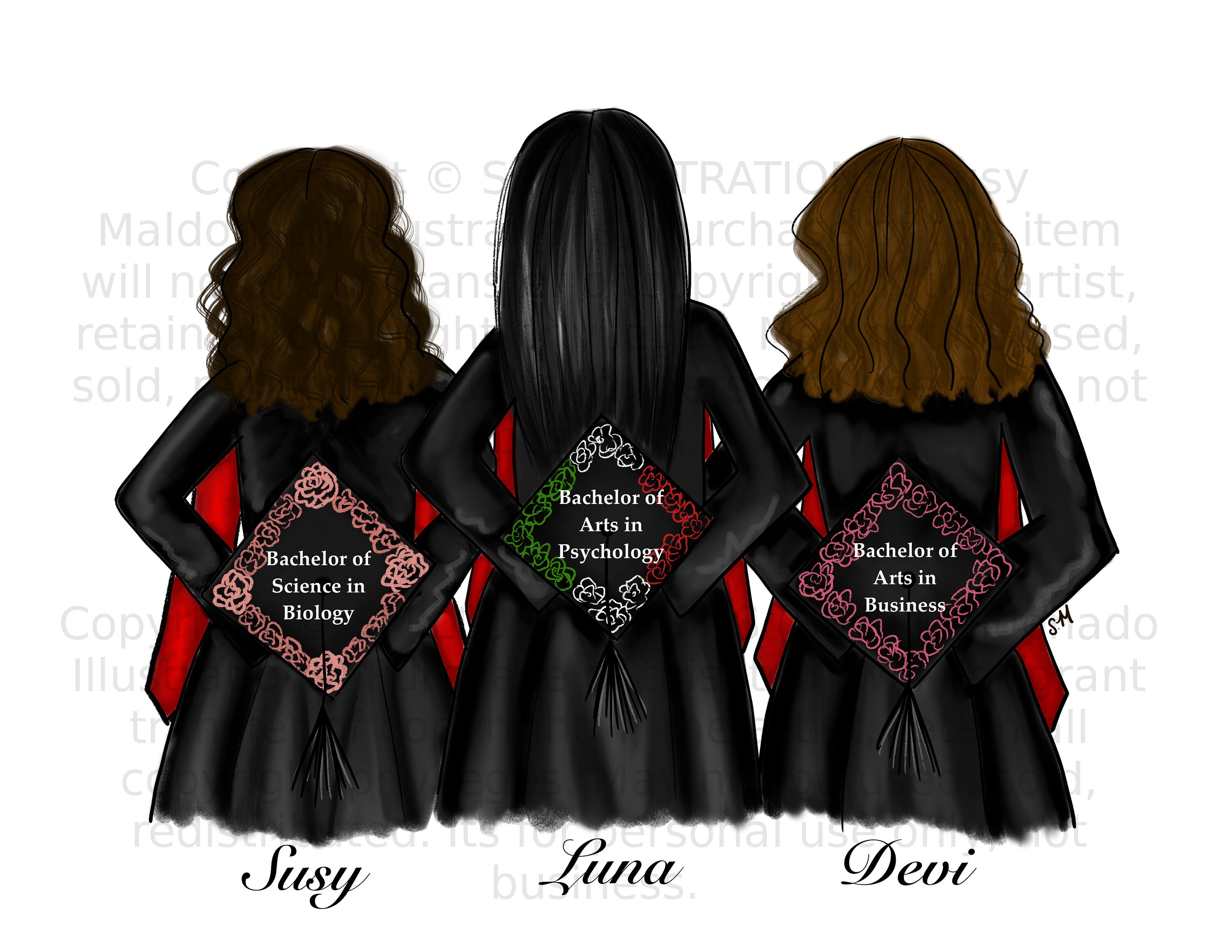 3 Friends Graduation Art Print, University Graduation Keepsake Gift ...