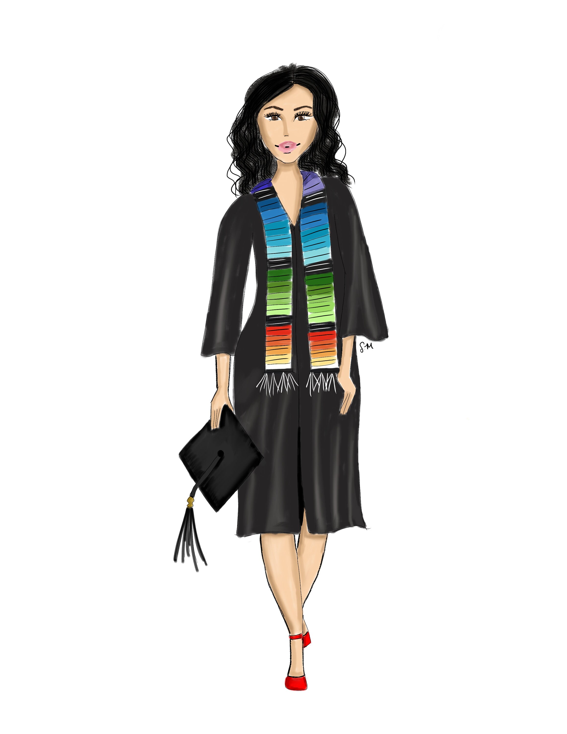 Hispanic Graduation Art Print (latina Fashion Illustration Gift ...