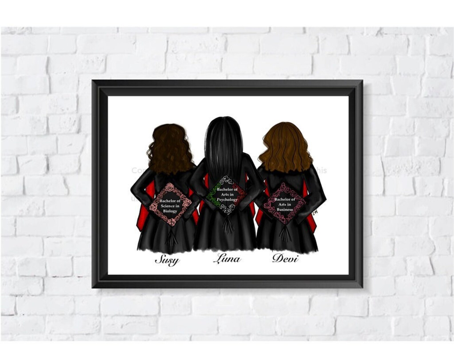 3 Friends Graduation Art Print, University Graduation Keepsake Gift ...